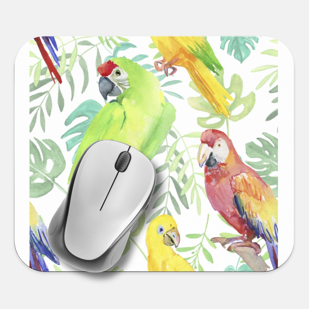 Tropical Jungle Mouse Pad, 9"x8" Floral Parrot Bird Mouse Pad, Tech ...