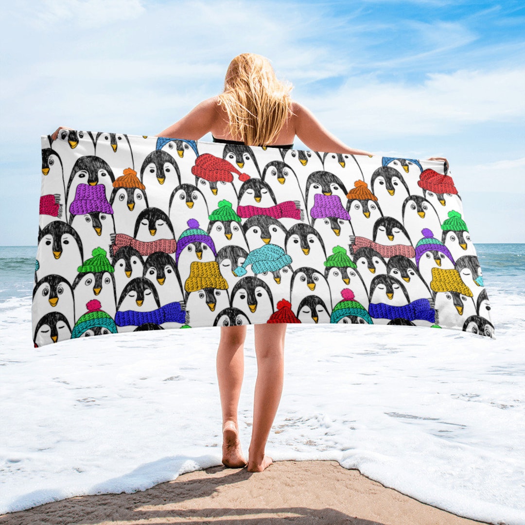 Large Beach Towel, 30 X 60 Inch Towel, Bath Towel, Christmas Penguin ...