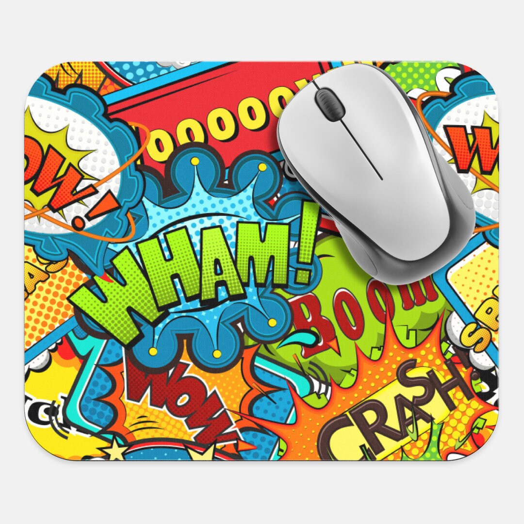 Comic Print Mouse Pad, 9"x8" Pop Art Retro Comic Book Mouse Pad, Tech ...