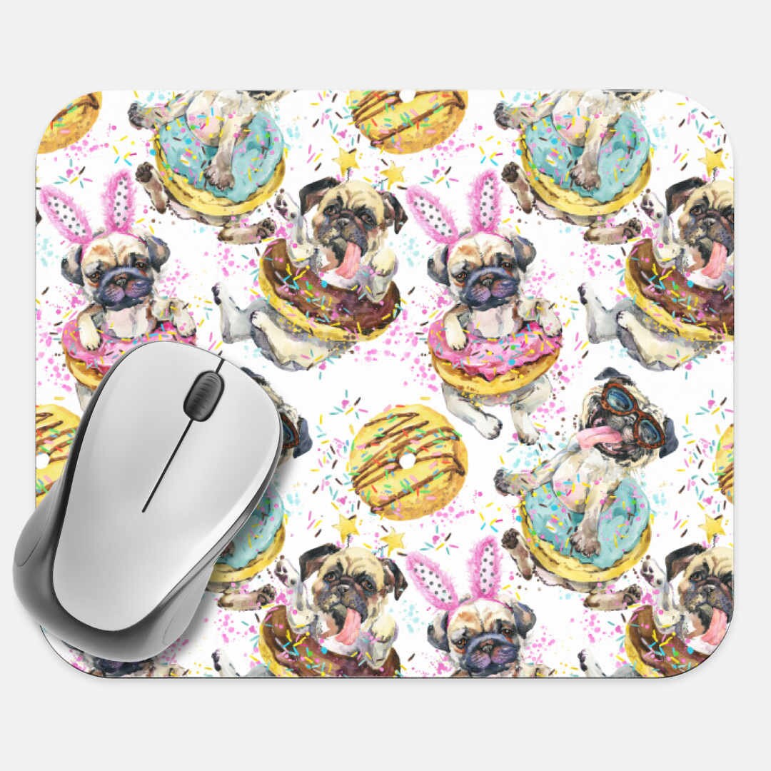 Donuts Mouse Pad, 9"x8" Funny Food Pug Dog Cupcakes Mouse Pad, Tech ...