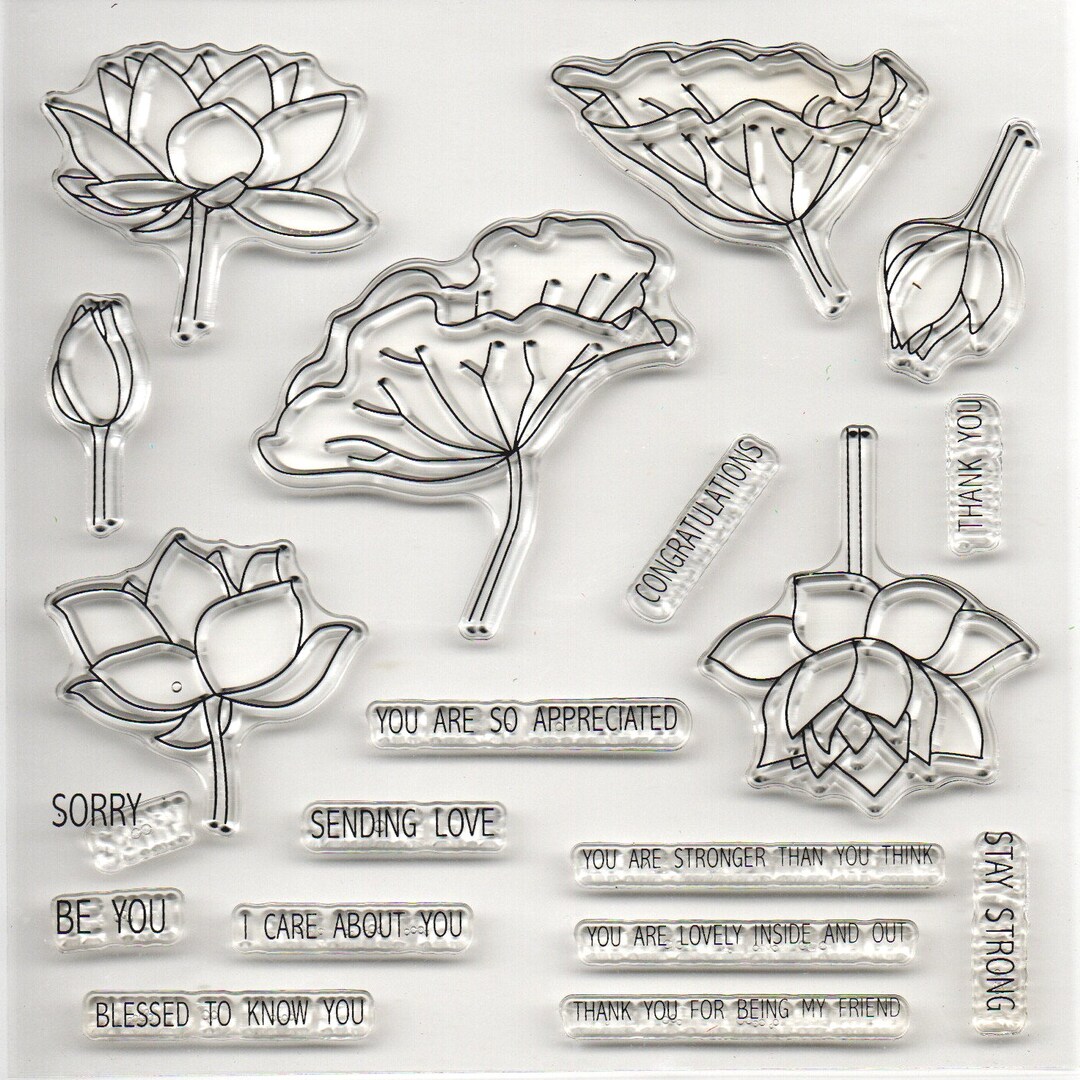 Floral Clear Cling Stamps With Sentiments - Etsy