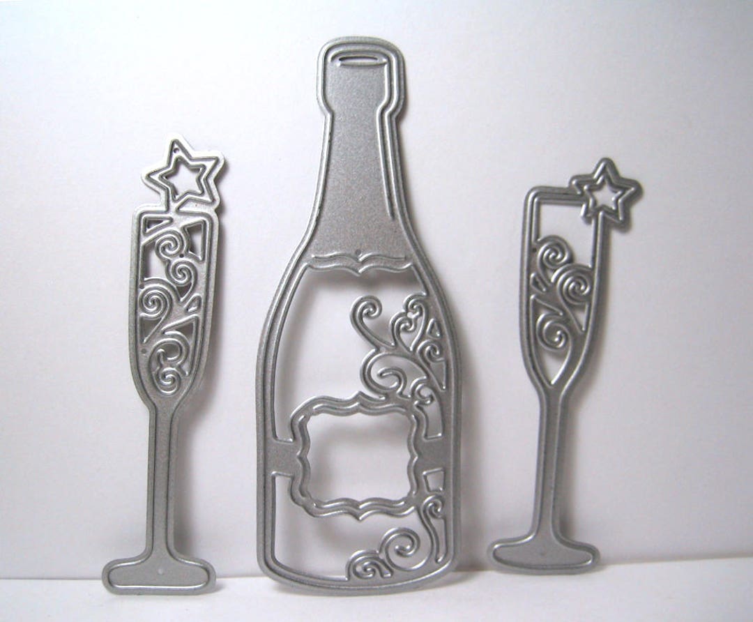 ONLY 2 SETS LEFT 3pc Wine, Champagne Bottle and Glasses Metal Cutting ...
