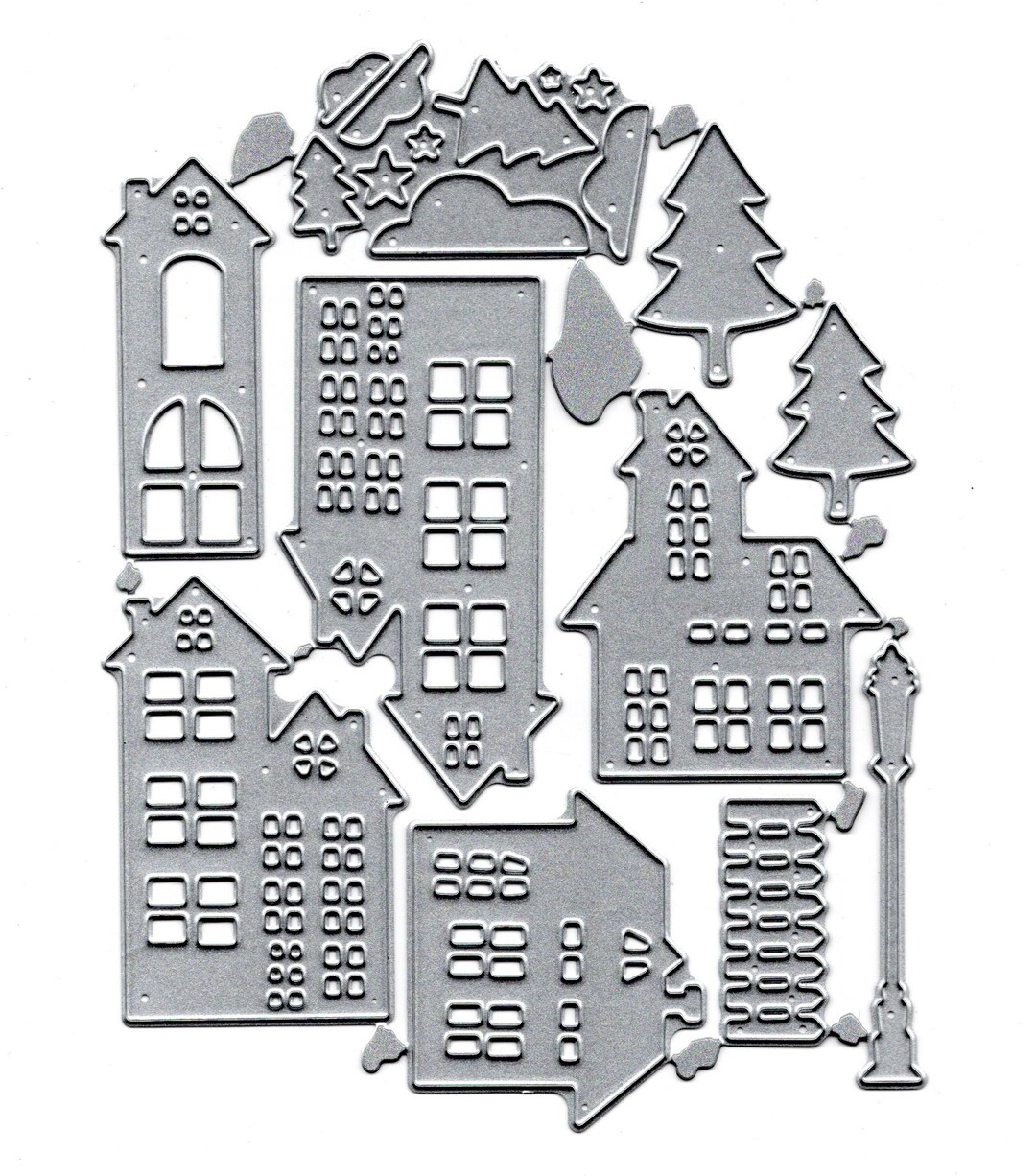 ONLY 8 LEFT 10pc House Metal Cutting Die Set, Trees, Lamp Post, Fence ...