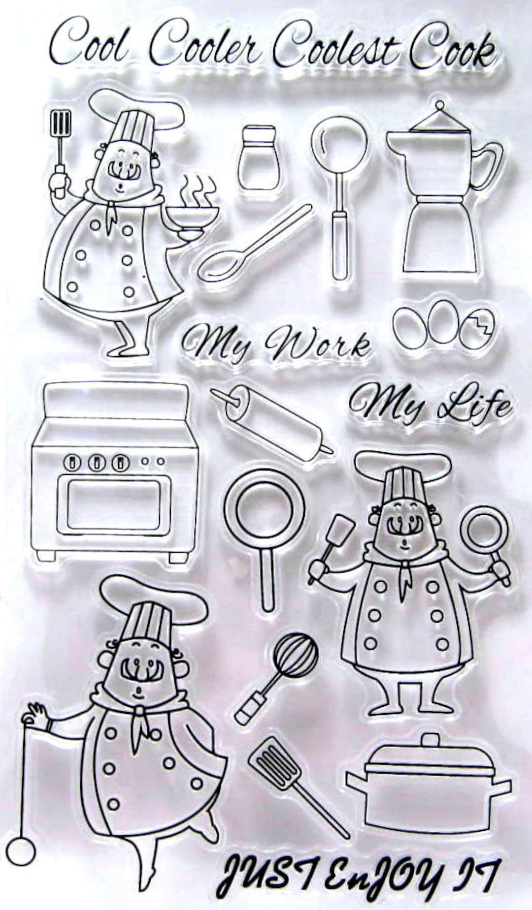 Chef, Oven, Cooking Utensils, Clear Cling Stamps - Etsy