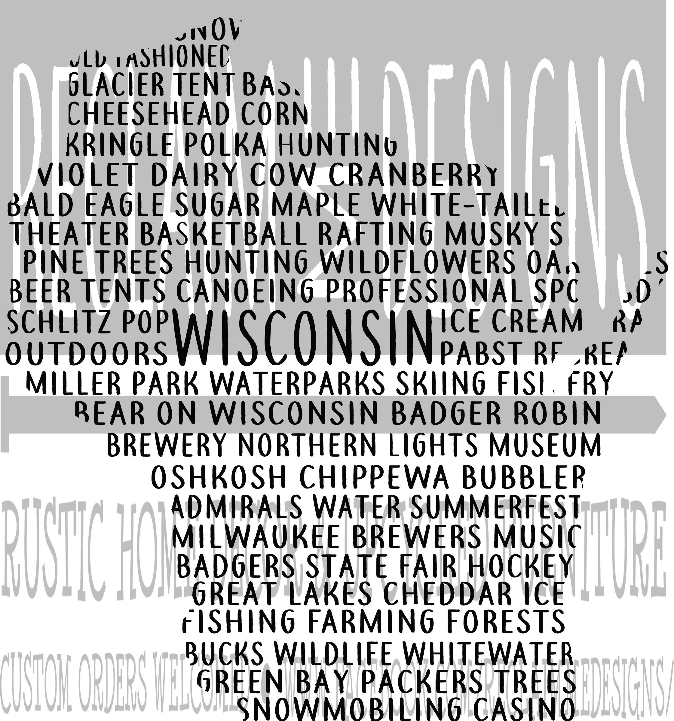 Wisconsin word art typography PNG JPEG and SVG file | Etsy