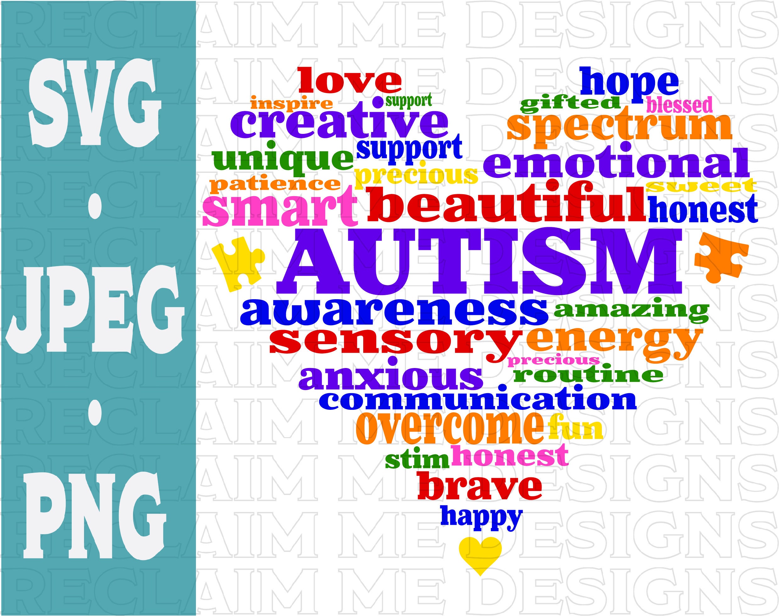 Autism Heart SVG,PNG, and JPEG Shaped Word Art - Etsy