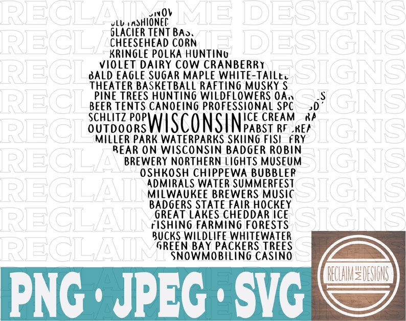 Wisconsin Word Art Typography PNG JPEG and SVG File | Etsy