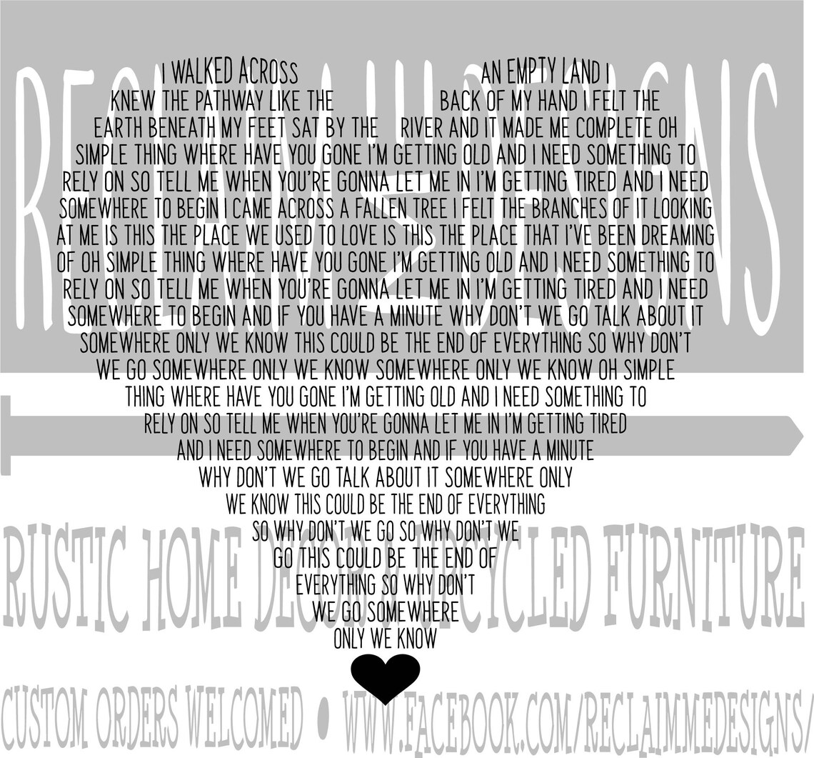 Somewhere Only We Know Heart Shaped SVG and PNG File | Etsy