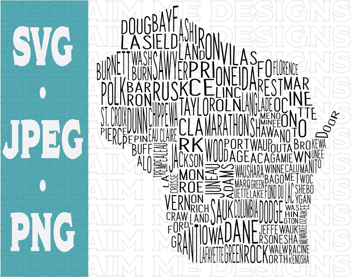 Wisconsin Word Art Map SVGPNG and JPEG File - Etsy