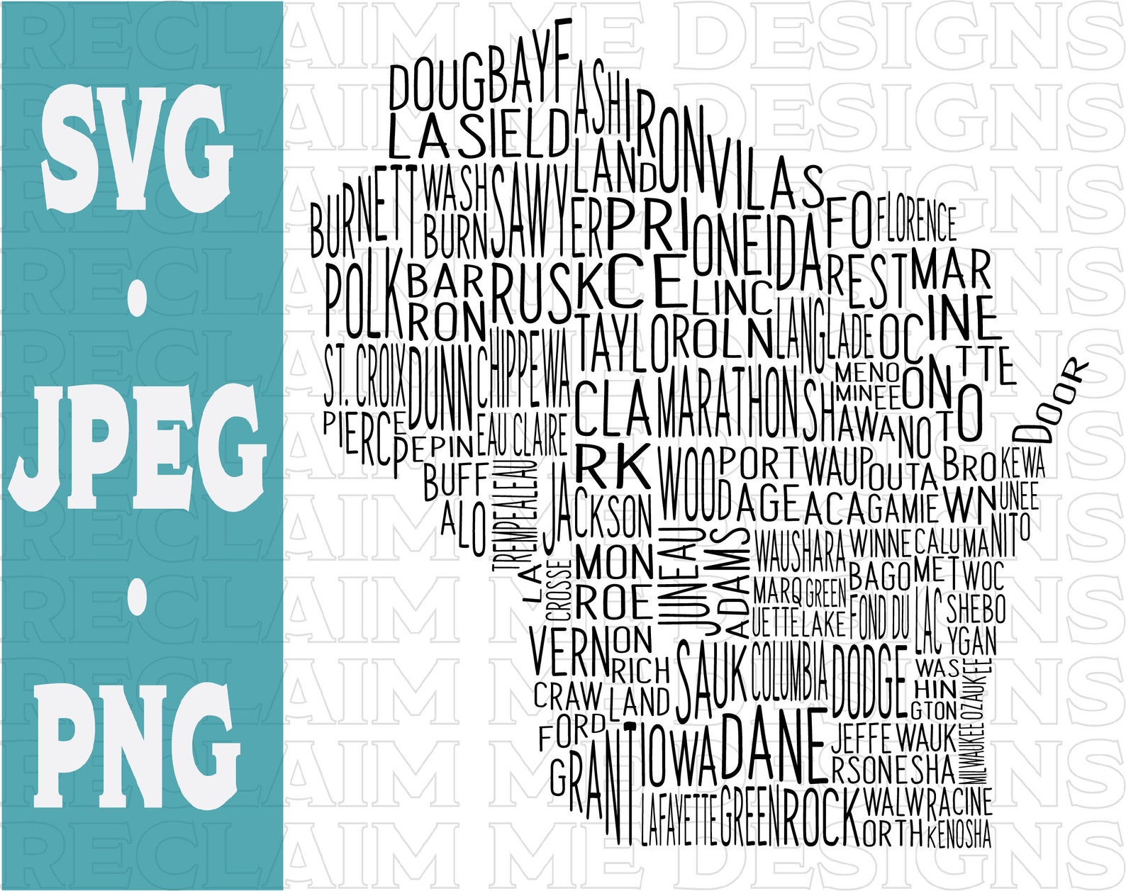 Wisconsin Word Art Map SVG,PNG, and JPEG File - Etsy