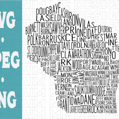 Wisconsin Word Art Map SVGPNG and JPEG File - Etsy