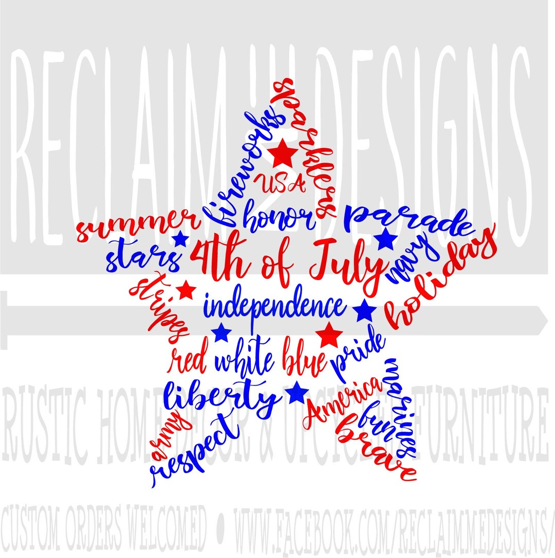 Fourth of July Star Shaped Word Art PNG File - Etsy