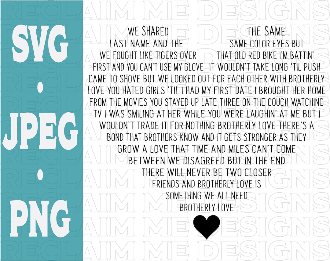Brotherly Love Heart Shaped SVG,PNG, and JPEG File - Etsy
