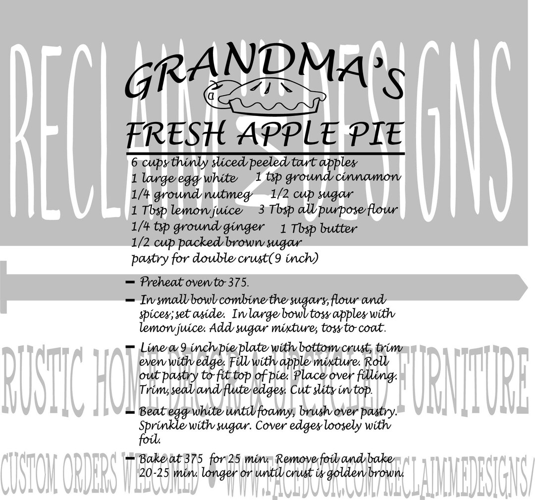 Apple Pie Recipe SVG,PNG, and JPEG File - Etsy