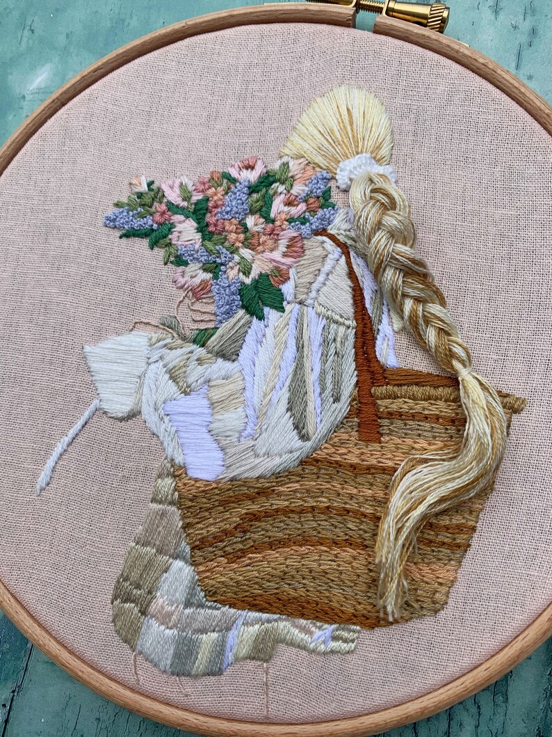 Hand Embroidered Girl Hiding Behind Flowers. Quirky - Etsy