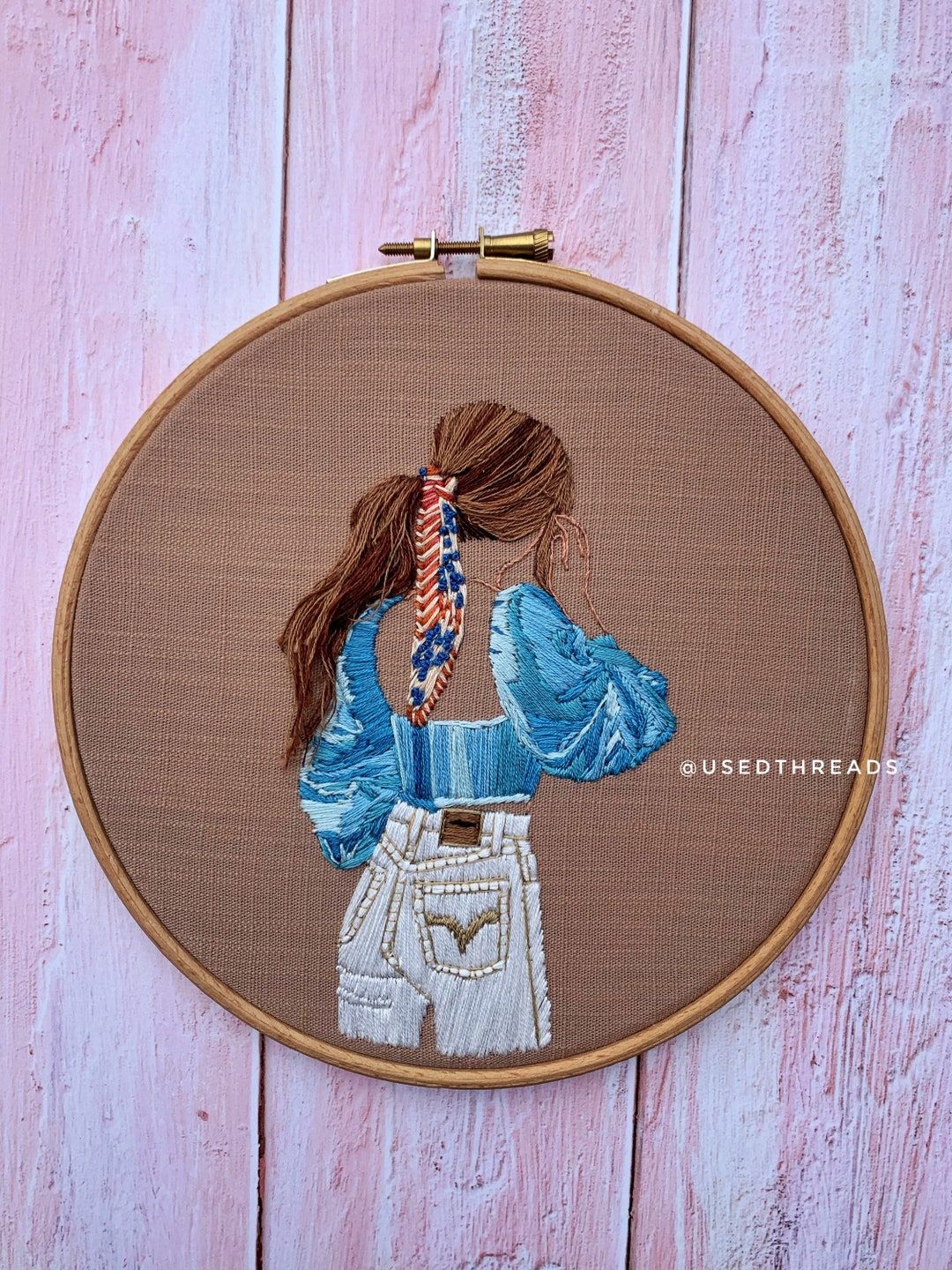 Hand Embroidered Girl in Jeans With Quirky 3d Embroidered Hair, Fashion ...