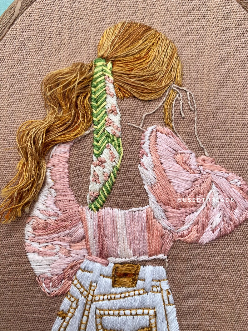 Hand Embroidered Girl in Jeans With Quirky 3d Embroidered Hair - Etsy