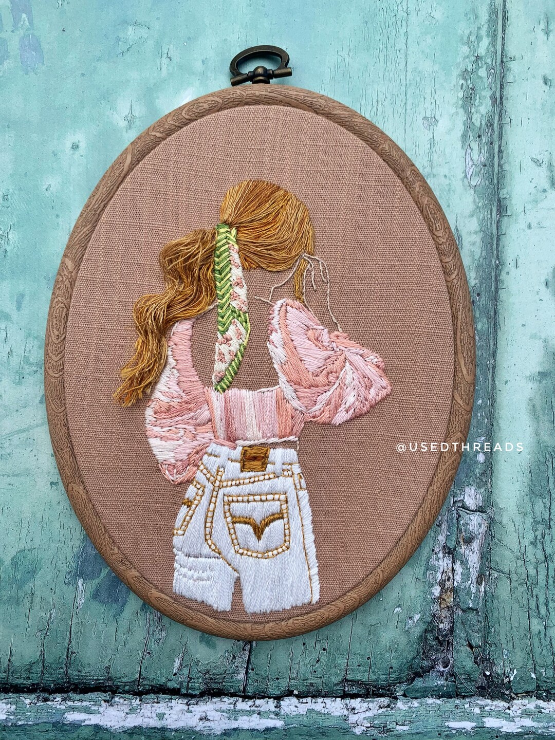 Hand Embroidered Girl in Jeans With Quirky 3d Embroidered Hair Pink ...