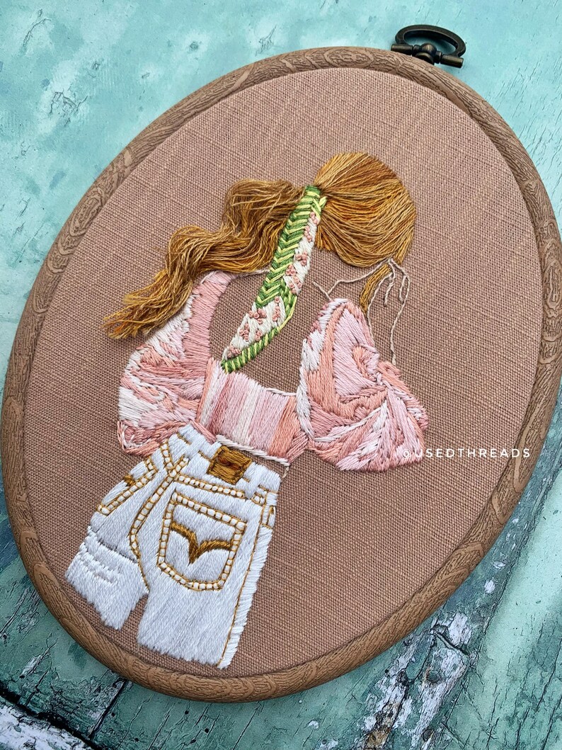 Hand Embroidered Girl in Jeans With Quirky 3d Embroidered Hair - Etsy