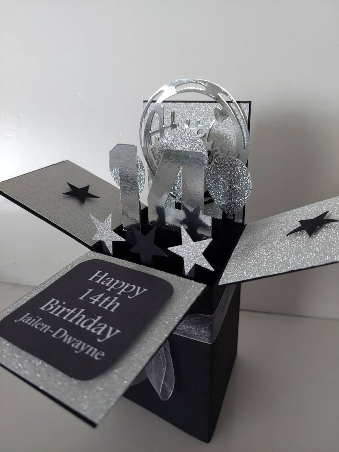 Black and Silver Card Any Age and Name - Etsy