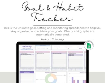 Annual & Monthly Goal Tracker Google Sheets Digital Habit Tracker ...
