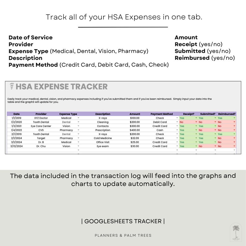 Colorful HSA Expense Tracker | Google Sheets | Digital Download ...