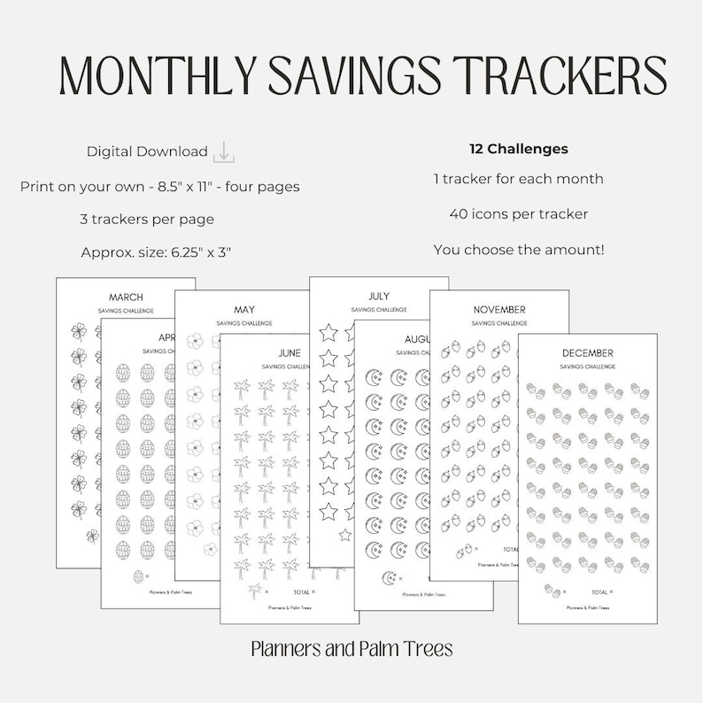 Monthly Savings Challenges | Savings Trackers | Printable | Digital ...