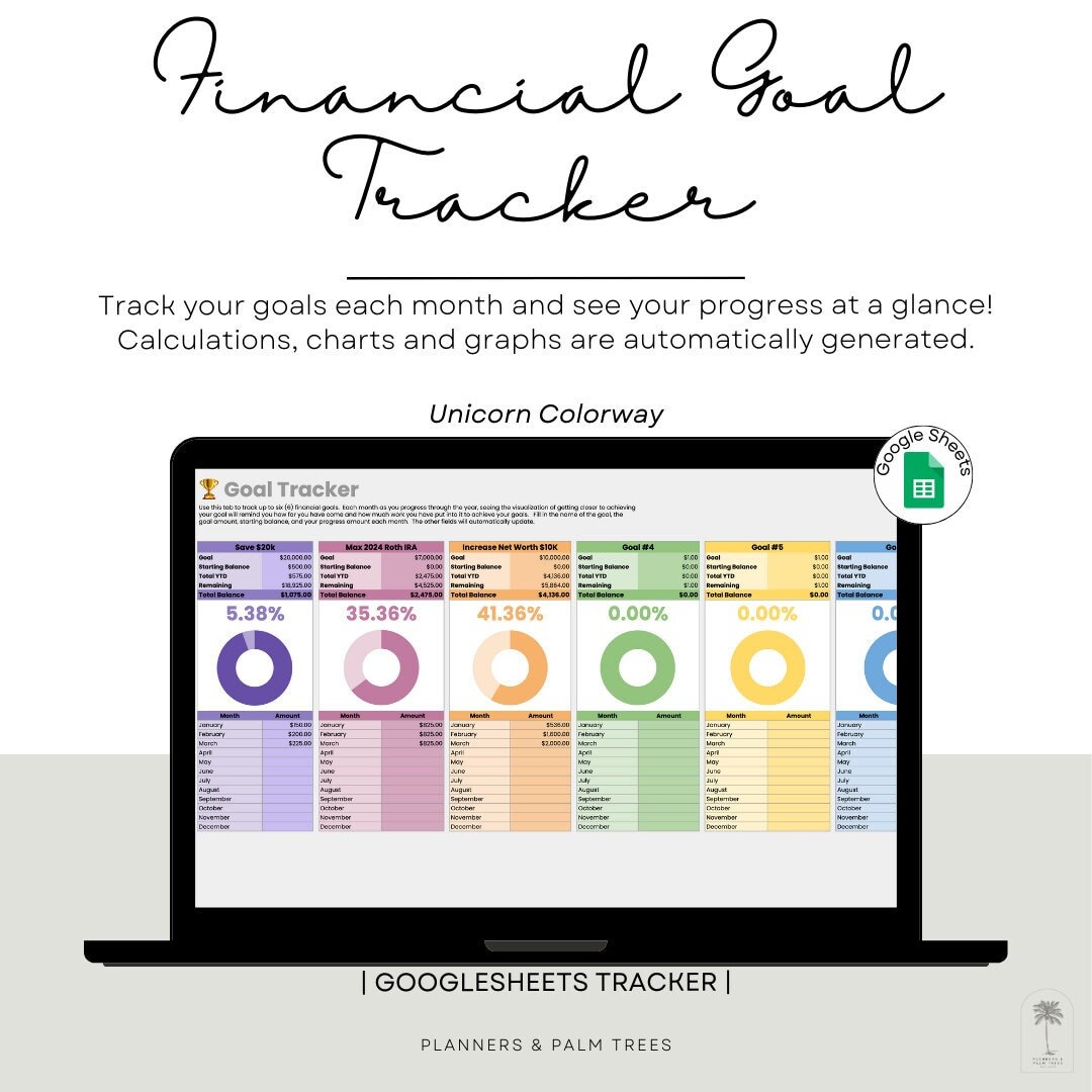 Colorful Financial Goal Tracker | Google Sheets Template | Digital ...
