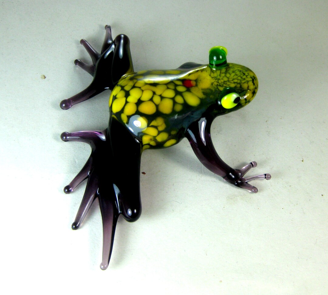 Blown Glass Animal Frog Miniature Yellow Purple Murano Style Figurine ...