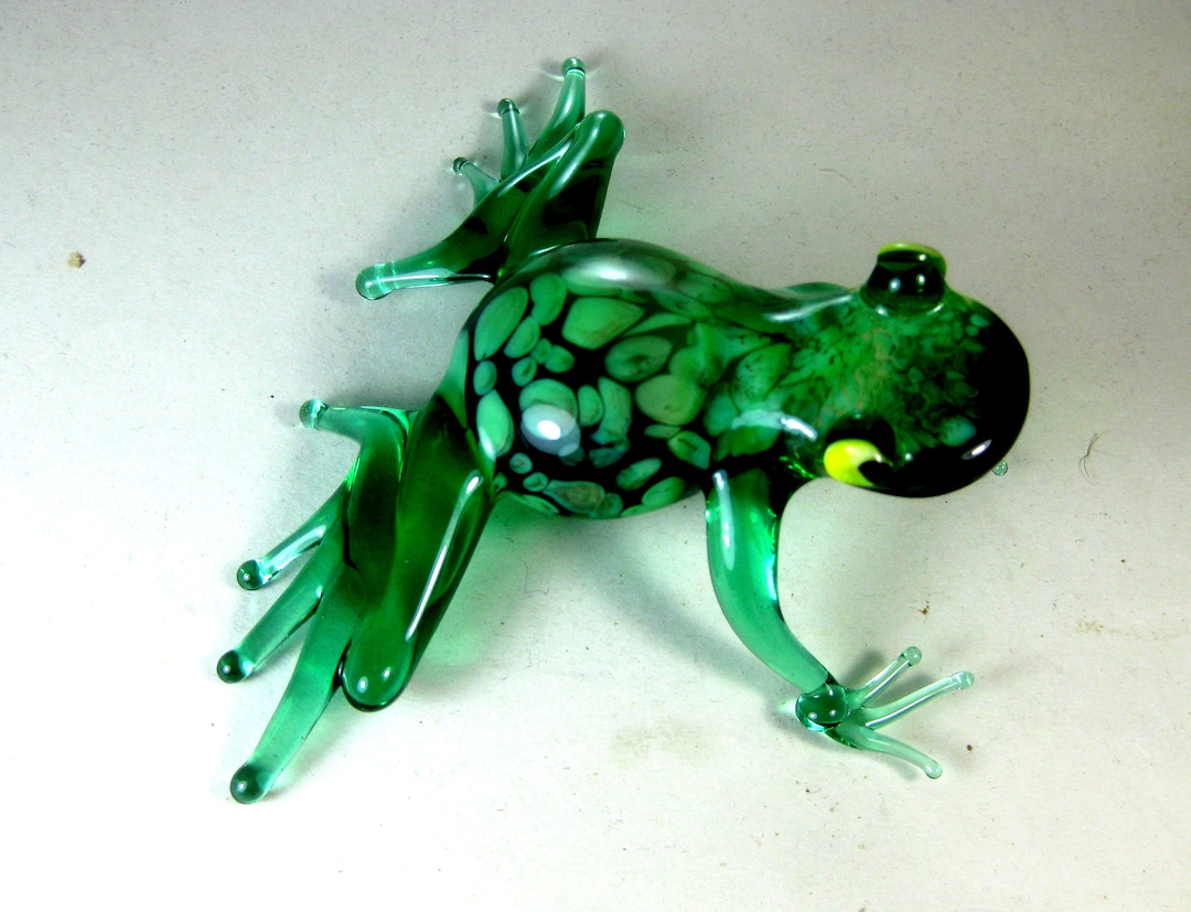 Hand Blown Glass Frog Animal Miniature Green Murano Style Art Figurine ...
