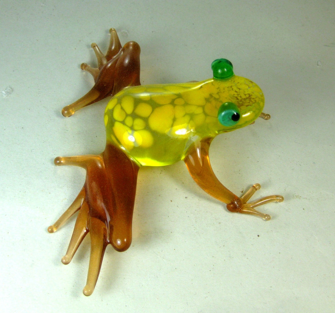 Blown Glass Animal Frog Miniature Yellow Murano Style Figurine Ornament ...