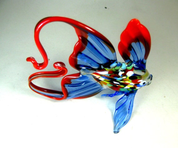 Blown Glass Animal Sea Betta Gold Fish Blue Red Murano Style - Etsy