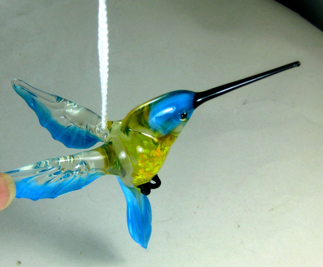 Blown Glass Animal Bird Hummingbird Hanging Blue Figurine Art - Etsy
