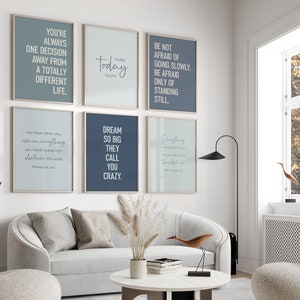 Motivational Posters Set of 6 Blue Prints, Printable Quotes for Office ...