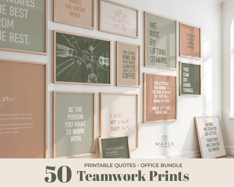 Teamwork Quotes Wall Art Bundle: 50 Printable Office Decor Posters in ...