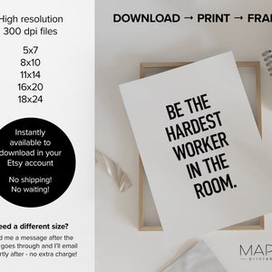 Motivational Poster, Printable Work Hard Quote, Home Office Prints ...