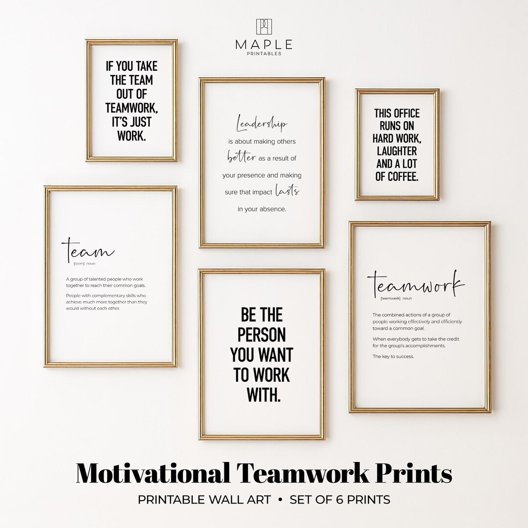 Teamwork Wall Art: Office Decor for Team Motivation, Set of 6 Break ...