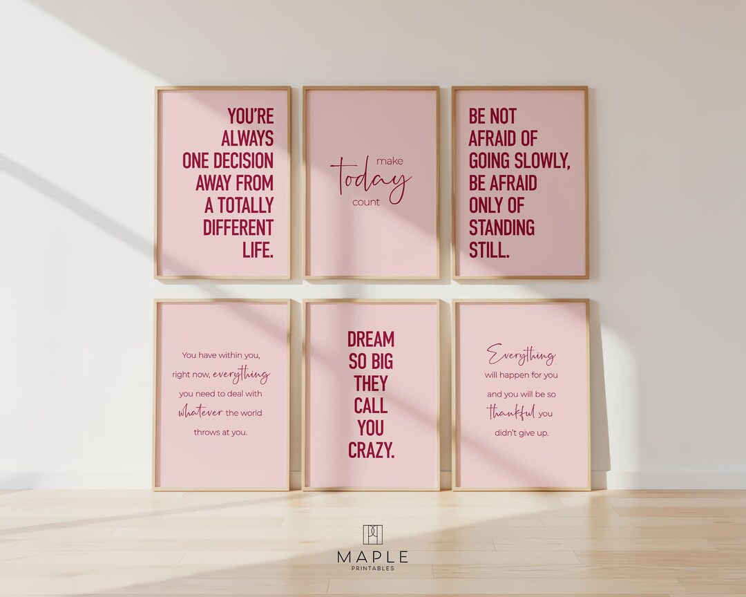 Motivational Prints for Women: Pink Office Decor, Set of 6 Encouraging ...