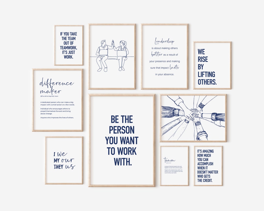 Team Office Decor, Set of 10 PRINTABLES, Navy Blue Motivational Wall ...