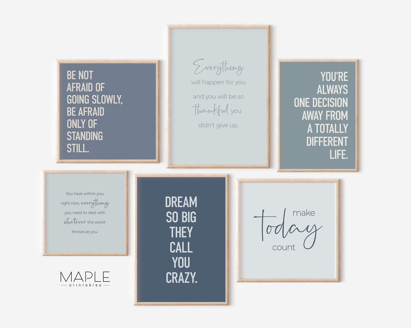 Motivational Posters Set of 6 Blue Prints, Printable Quotes for Office ...