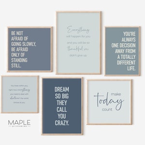 Motivational Posters Set of 6 Blue Prints, Printable Quotes for Office ...