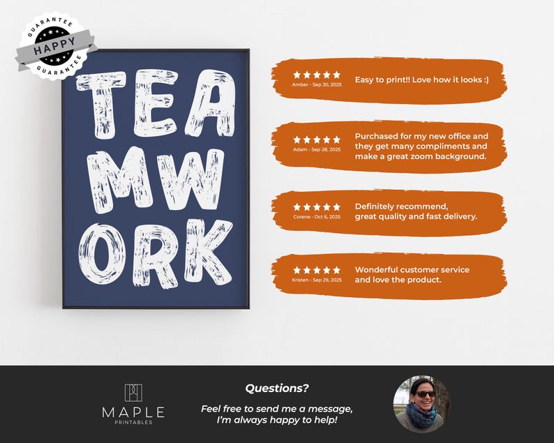 Motivational Teamwork Print, Aesthetic Office Decor, Preppy Wall Art ...