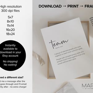 Team Definition Poster, Office Decor Wall Art, Teamwork Printable ...