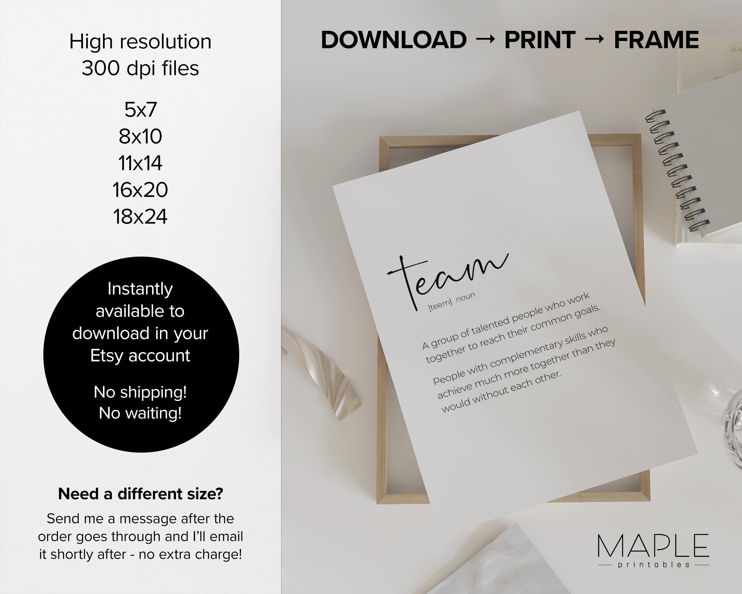 Team Definition Poster, Office Decor Wall Art, Teamwork Printable ...