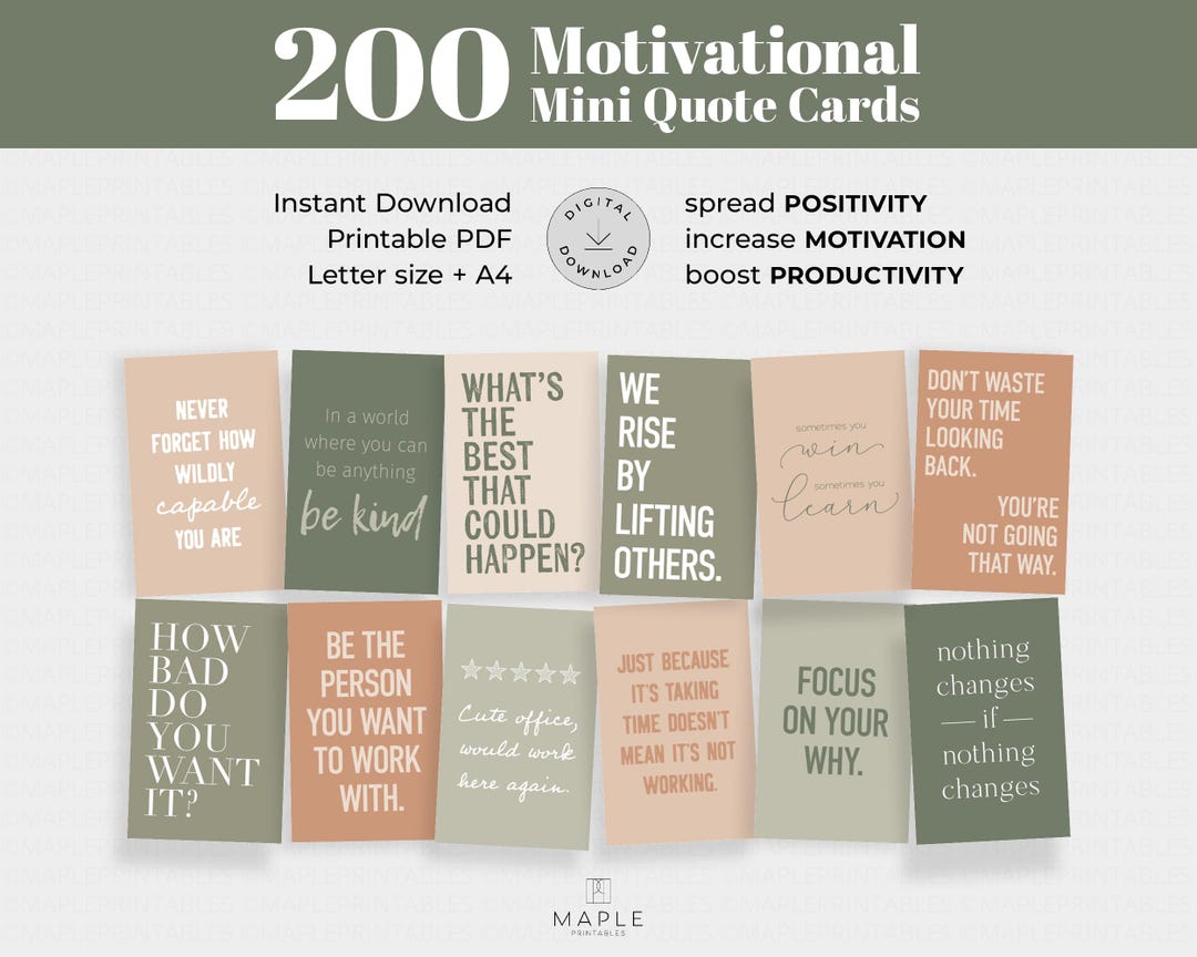 200 Motivational Quote Cards in Earth Tones: Positive Affirmation Cards ...
