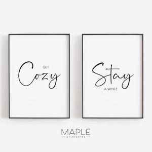 Get Cozy, Stay A While, Set of 2 Prints, Living Room Wall Art, Guest ...