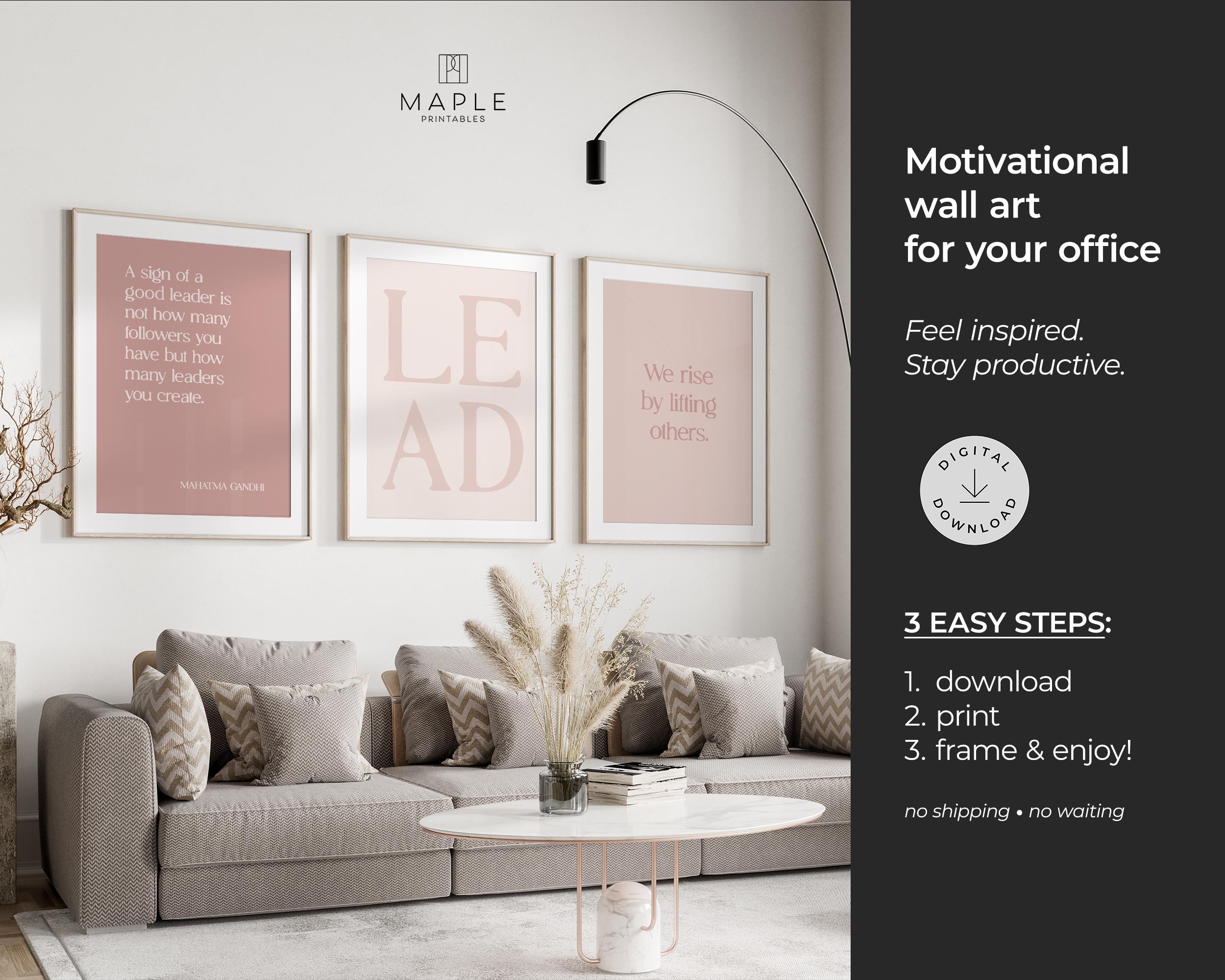 Blush Pink Leadership Wall Art: Set of 3 Teamwork Quotes, Feminine ...