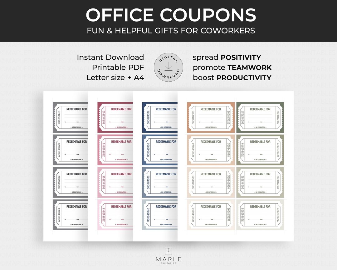 Printable Coupons for Coworkers: Fun Office Gifts, Workplace Ticket ...