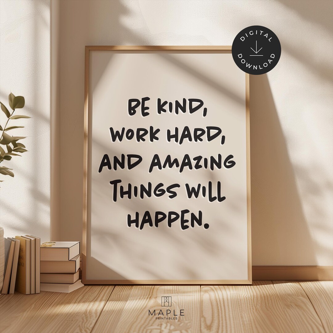 Work Hard Be Kind Printable Quote, Motivational Poster, Retro Office ...