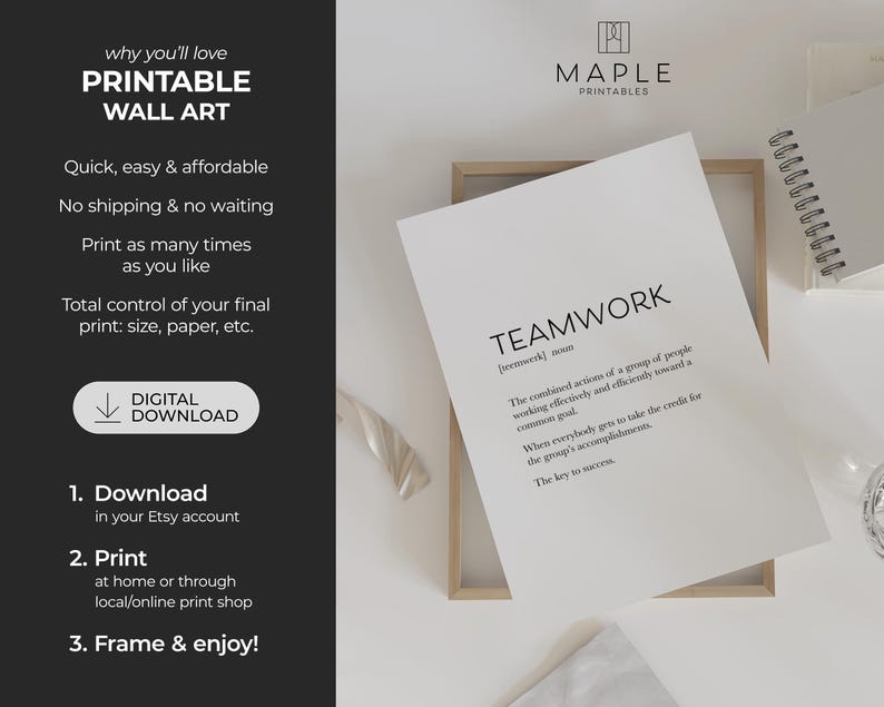 Teamwork Definition Prints: Printable Office Decor for Team Motivation ...